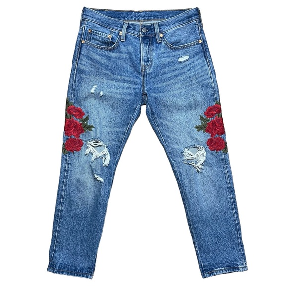 Levi's | Jeans | Levis 5 Tapered Cropped Rose Floral Embroidered ...